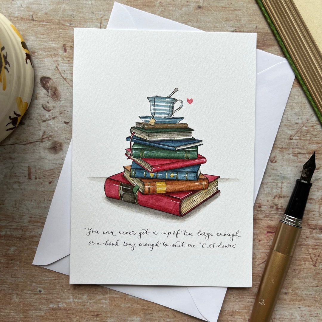 Book Card Book Lover Book Gift Tea Lover Tea Card - Etsy