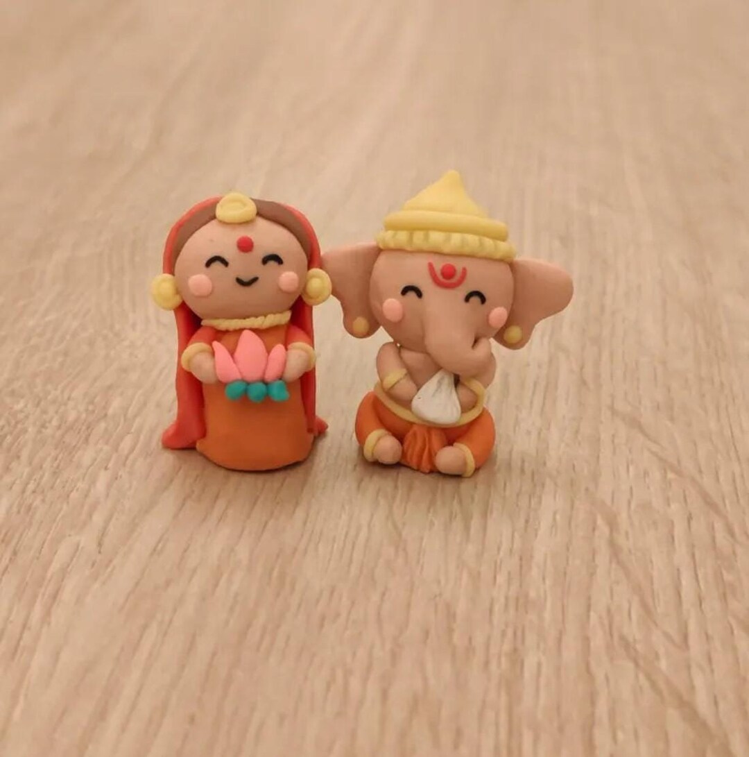 Orange Ganesh Laxmi Miniatures Dolls, Figures, Figurines, Idols, Mini ...