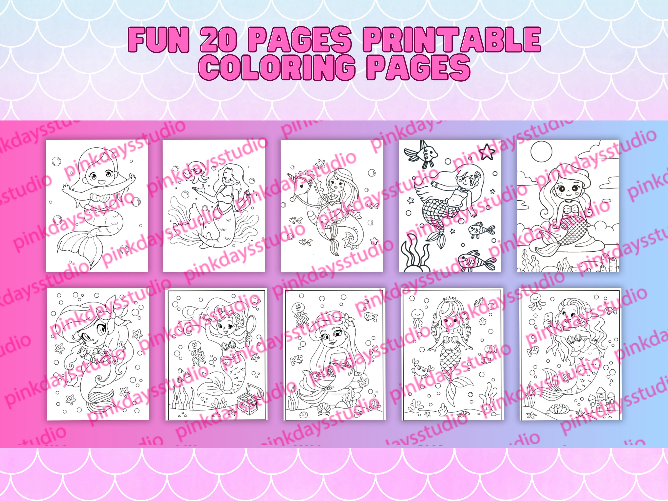 20 Cute Fun Mermaid Coloring Pages for Kids, Homeschool Activity ...