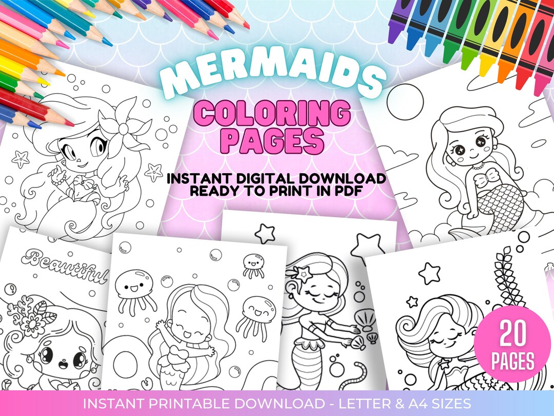 20 Cute Fun Mermaid Coloring Pages for Kids, Homeschool Activity ...