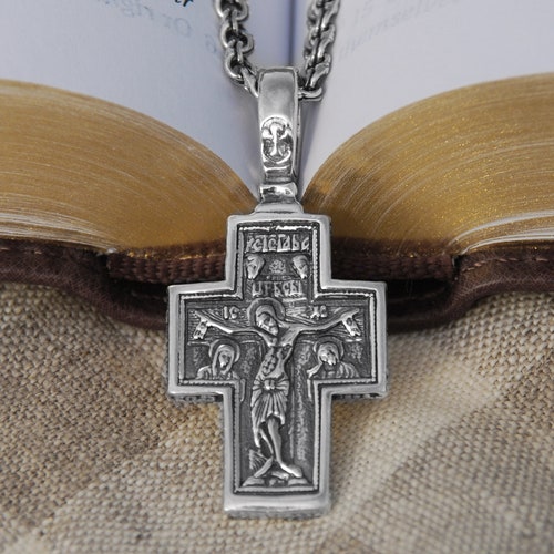 Silver Large Orthodox Cross Necklace Men Jewelry Pendant - Etsy