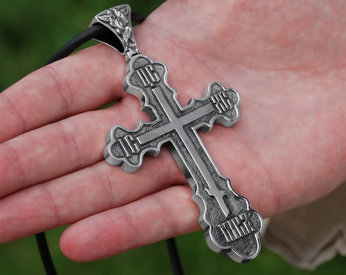 Extra Large Pectoral Orthodox Priest Cross Necklace Clergy Silver Large ...
