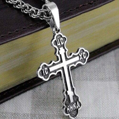 Silver Greek Jesus Crucifix Cross Necklace Men Pendant - Etsy