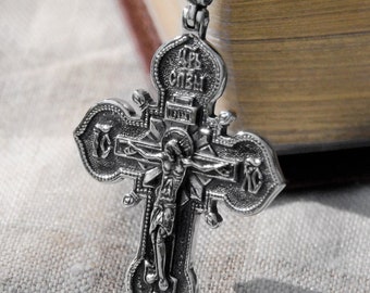 Silver Greek Jesus Crucifix Cross Necklace Men Pendant - Etsy