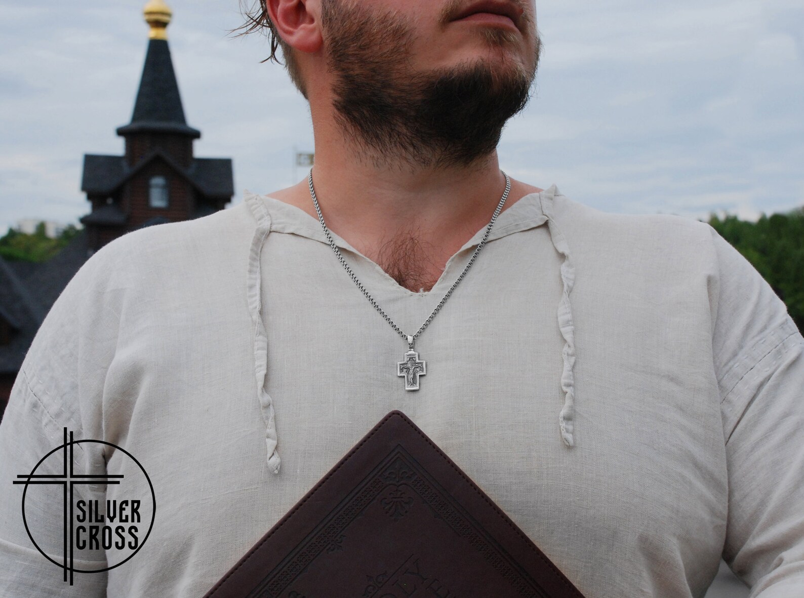 Silver Greek Jesus Crucifix Cross Necklace Men Pendant Orthodox Cross ...