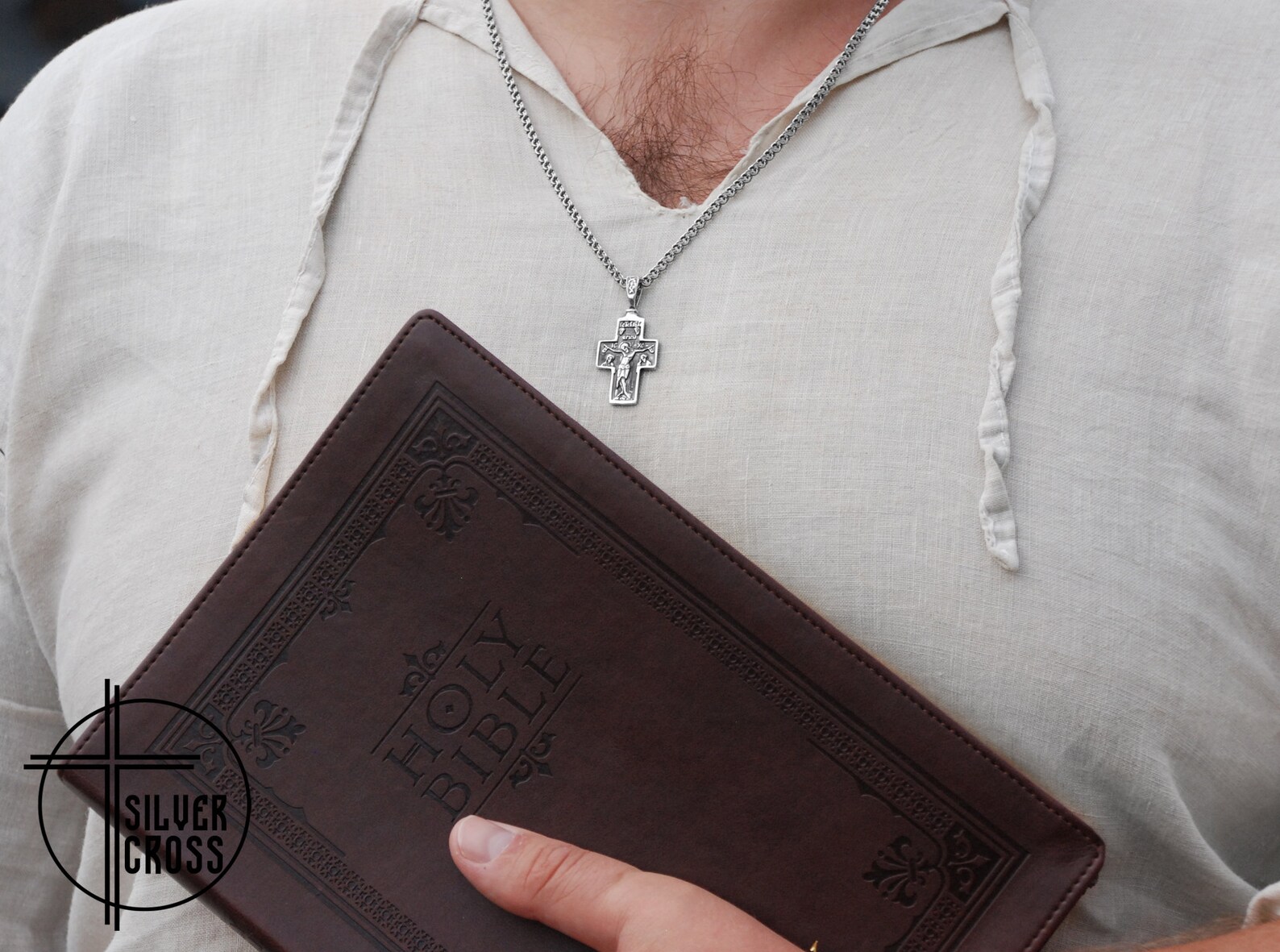 Silver Greek Jesus Crucifix Cross Necklace Men Pendant Greek | Etsy