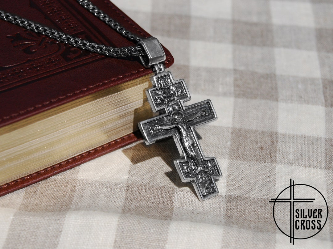 Large Orthodox Cross Necklace Pendant Crucifix - Mens Big Heavy Greek ...