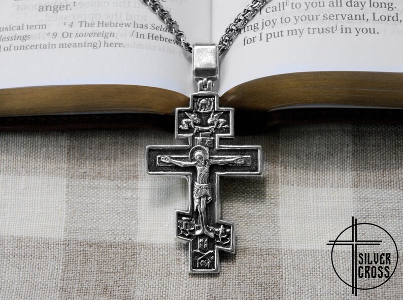 Large Orthodox Cross Necklace Pendant Crucifix - Mens Big Heavy Greek ...