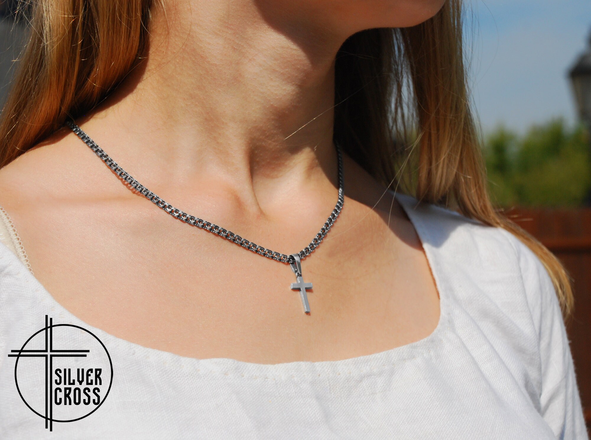 Small Silver Plain Christian Cross Necklace for Boys Girls | Etsy