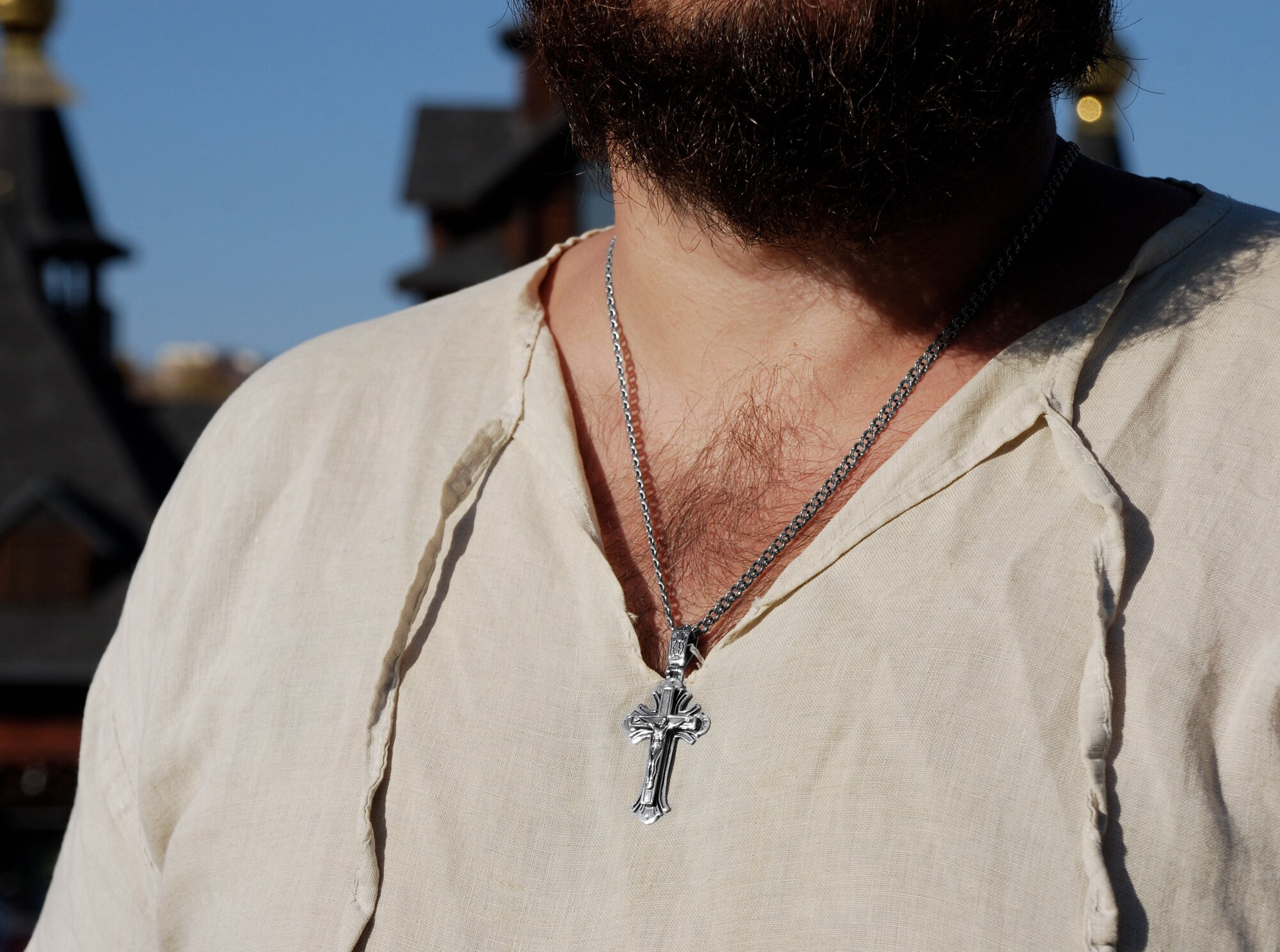 Large Orthodox Men Silver Crucifix Cross Necklace – 925 Large Sterling ...