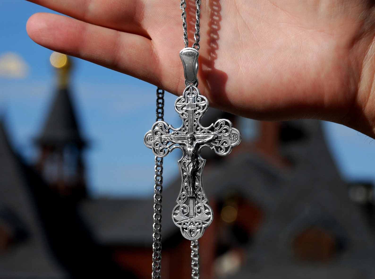 Large Pectoral Greek Orthodox Priest Silver Cross Necklace - Big ...
