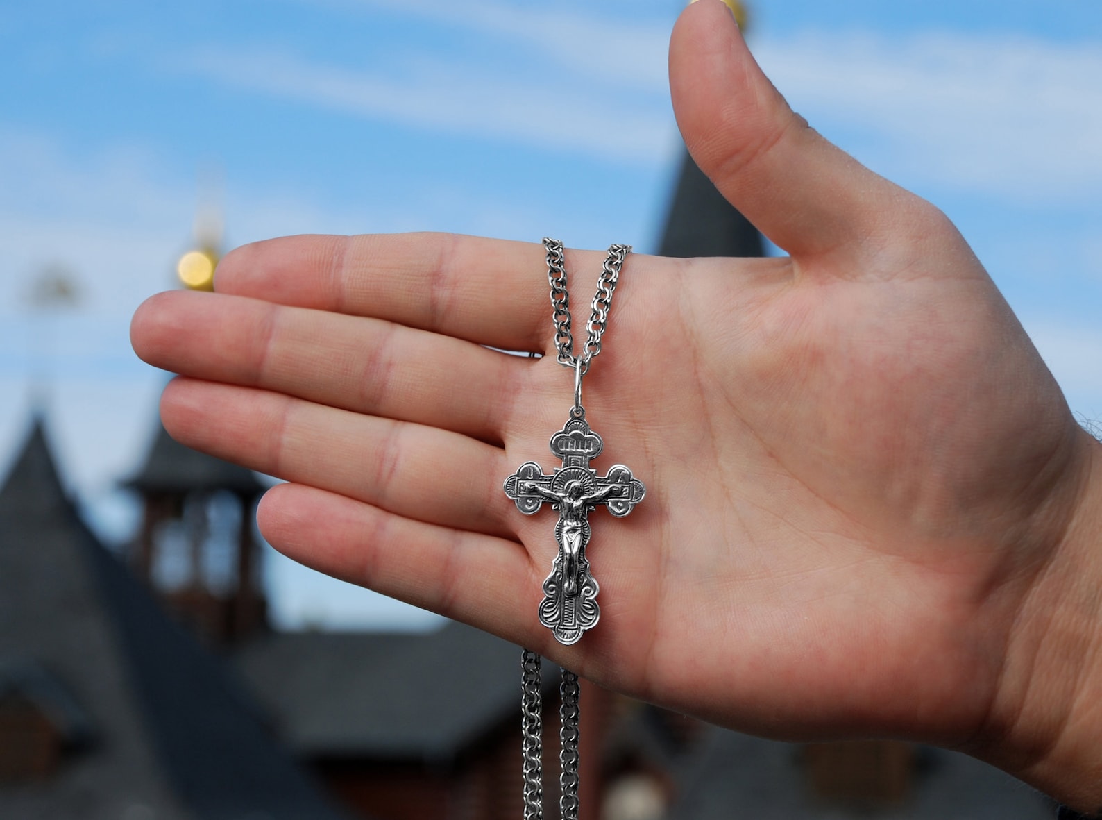 Large Pectoral Orthodox Crucifix Cross Necklace - Men 925 Silver ...