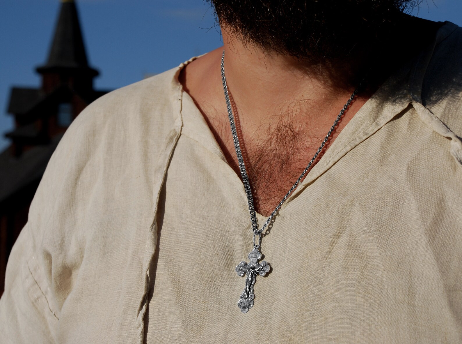 Large Pectoral Orthodox Crucifix Cross Necklace - Men 925 Silver ...