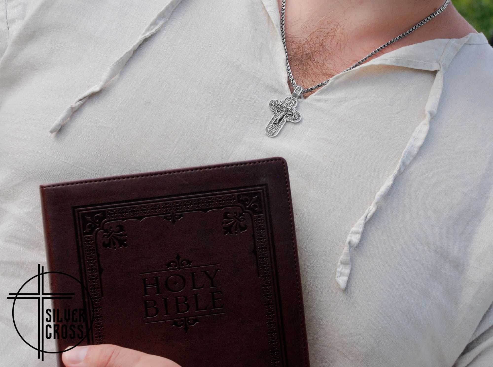 Mens Silver Orthodox Greek Cross Necklace Pendant - Large Heavy Silver ...