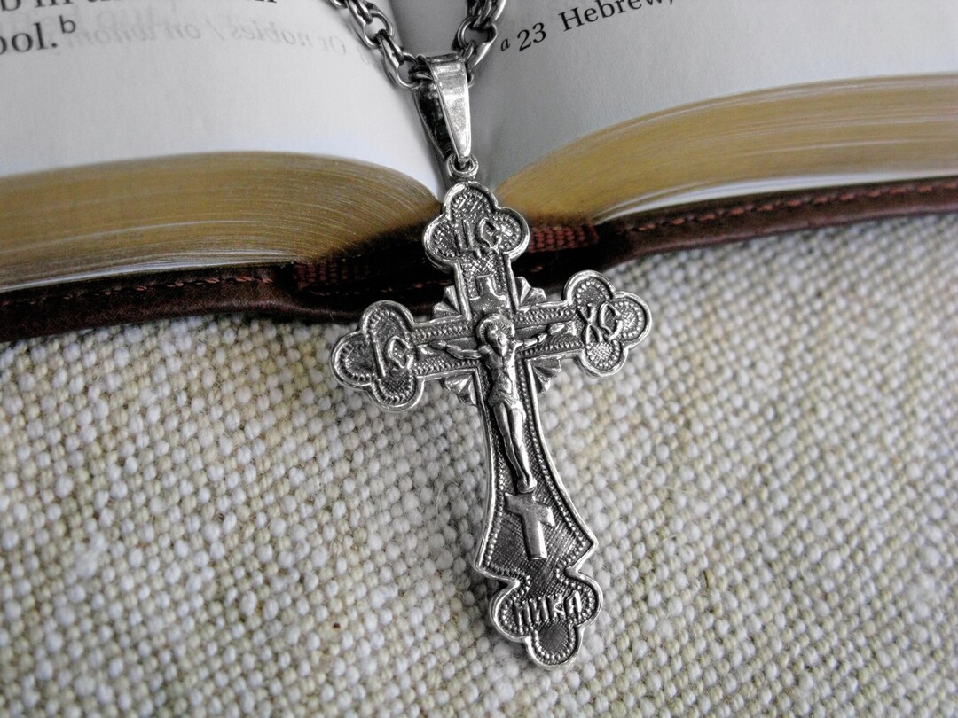 Large Pectoral Men Silver Orthodox Cross Necklace - Large Orthodox ...