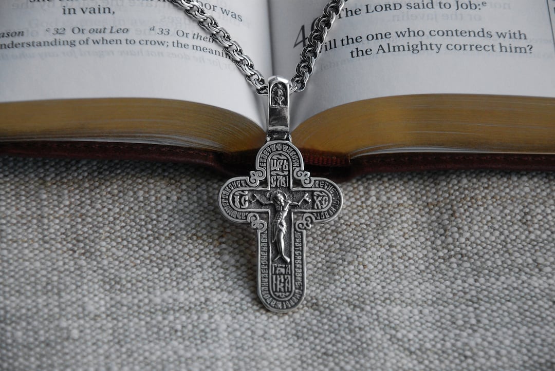 Mens Silver Orthodox Greek Cross Necklace Pendant - Large Heavy Silver ...