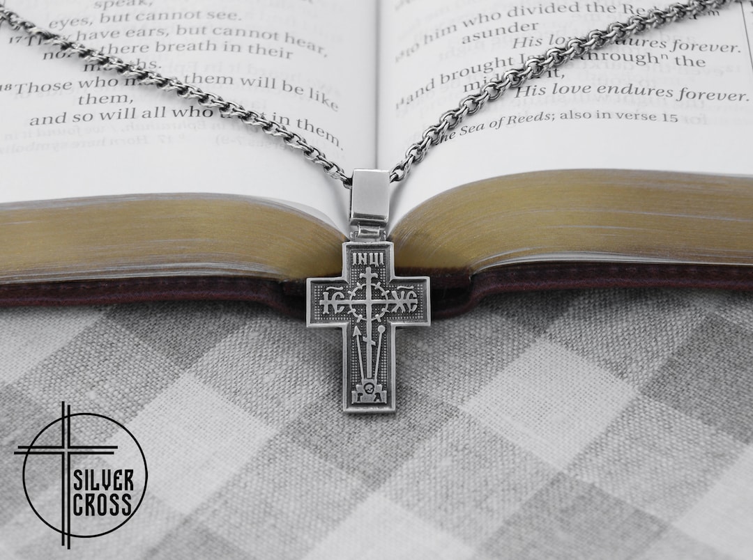 Greek Orthodox Mens Silver Cross Pendant Necklace - Christian Jewelry ...