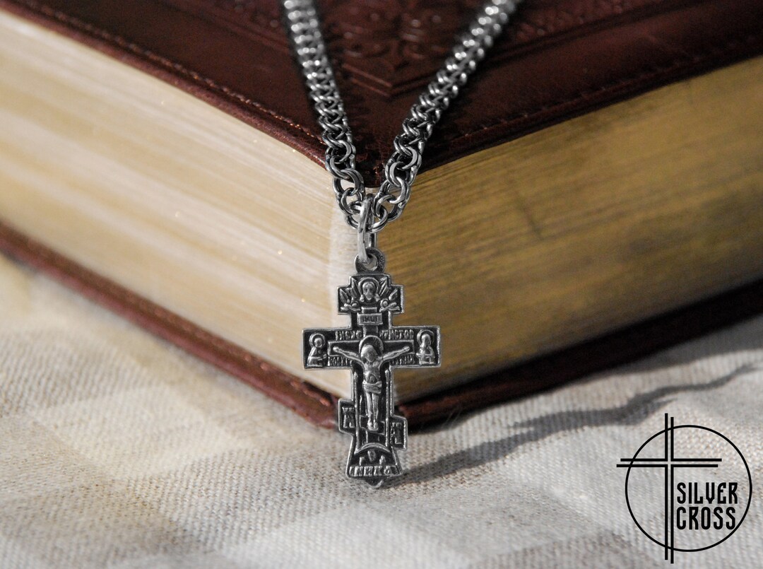 Greek Orthodox Silver Cross Necklace Crucifix Pendant Christogram - Chi ...