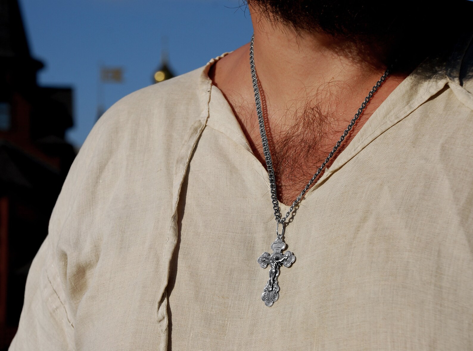 Large Pectoral Orthodox Crucifix Cross Necklace - Men 925 Silver ...