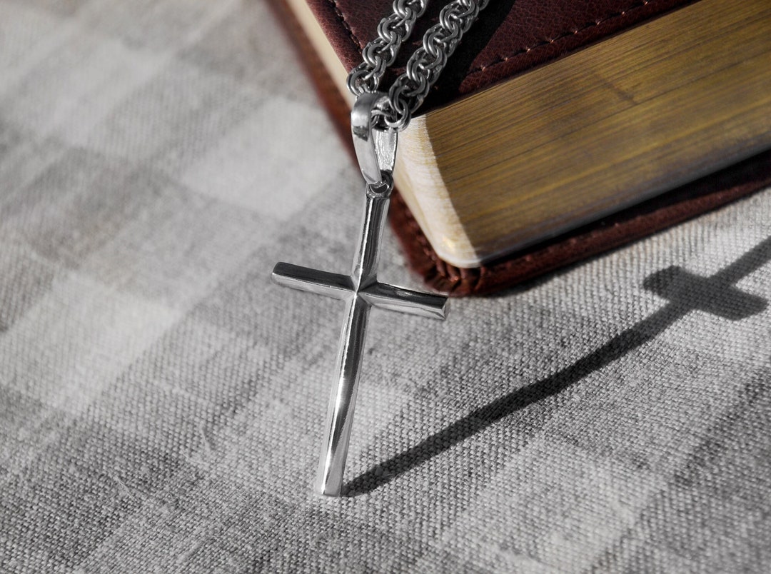 925 Catholic Simple Plain Silver Cross Necklace for Man and Women ...