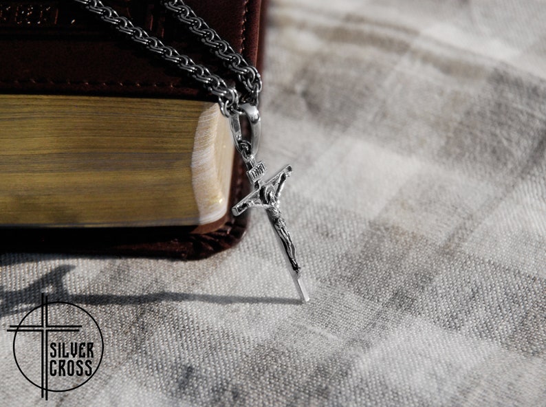 Silver Crucifix Catholic Cross Necklace Pendant for Women or - Etsy