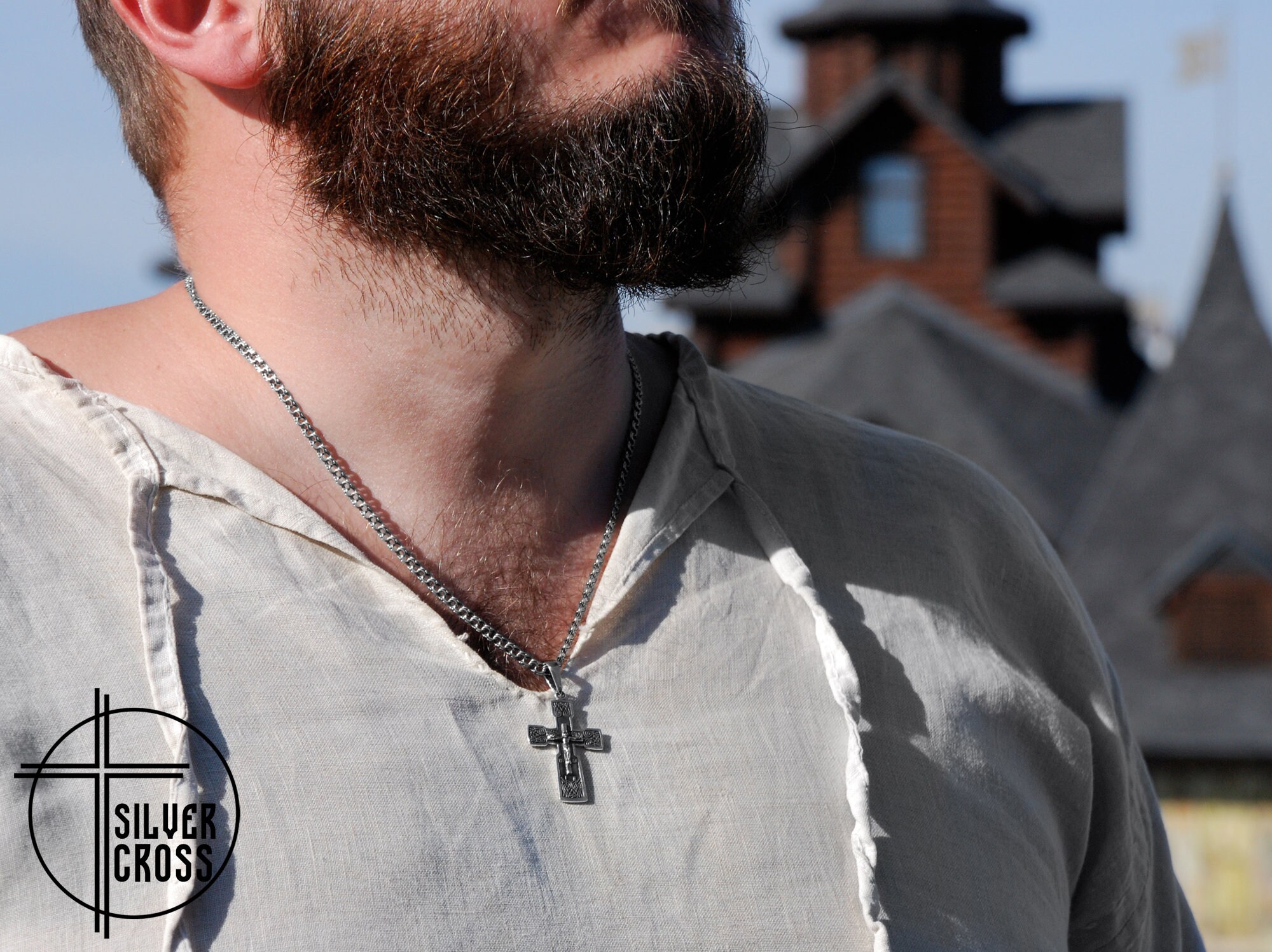 Large Orthodox Silver Crucifix Cross Necklace Men Pendant | Etsy