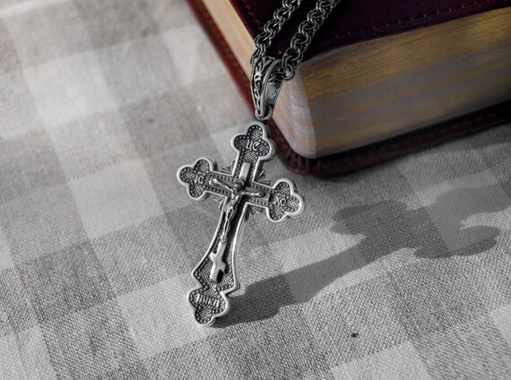 Large Orthodox Pectoral Silver Cross Necklace for Men Priest | Etsy