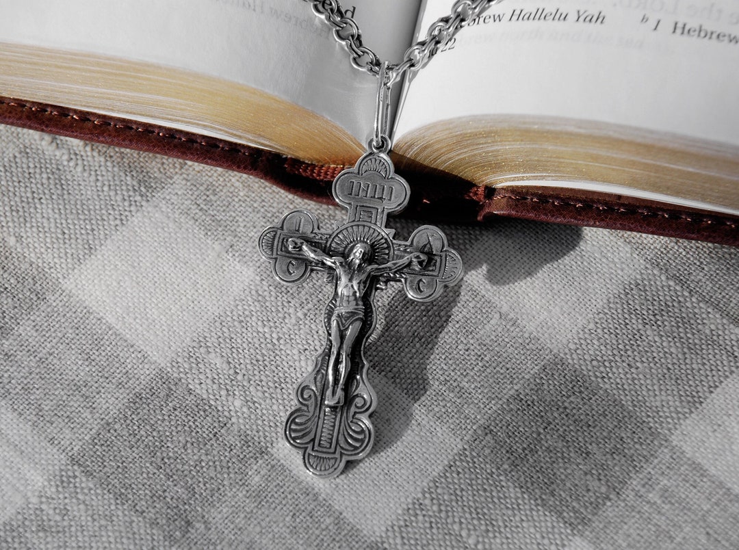 Large Pectoral Orthodox Crucifix Cross Necklace - Men 925 Silver ...