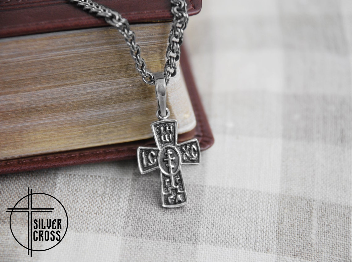 Silver Orthodox Small Mens Cross Necklace Kids Christian | Etsy