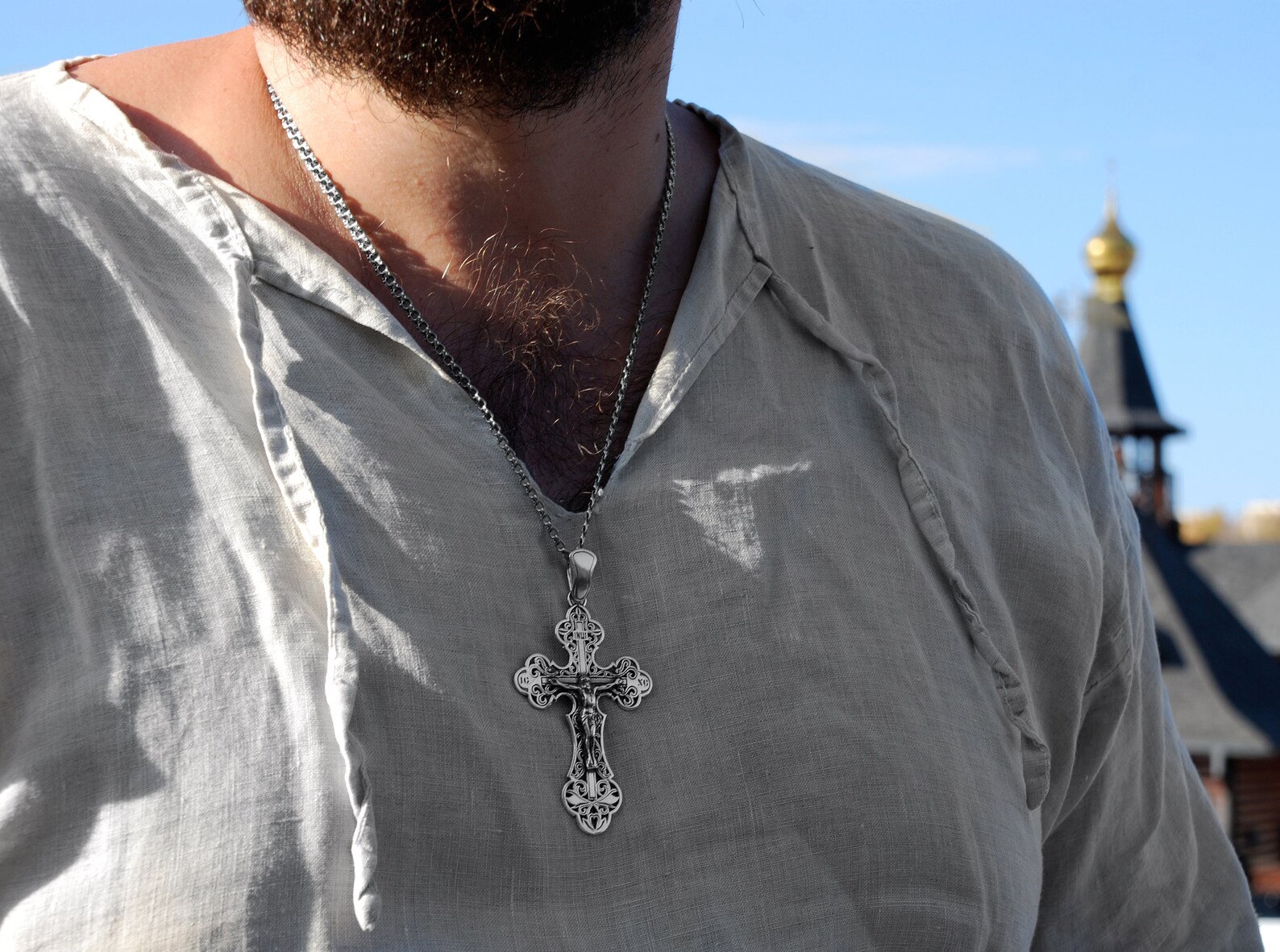 Large Pectoral Greek Orthodox Priest Silver Cross Necklace - Big ...