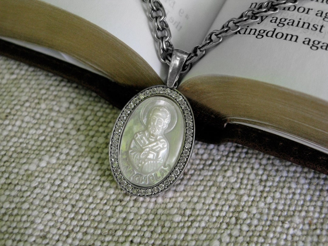 925 Silver St Nicholas Pendant Necklace Orthodox Saint Medal Icon Greek ...