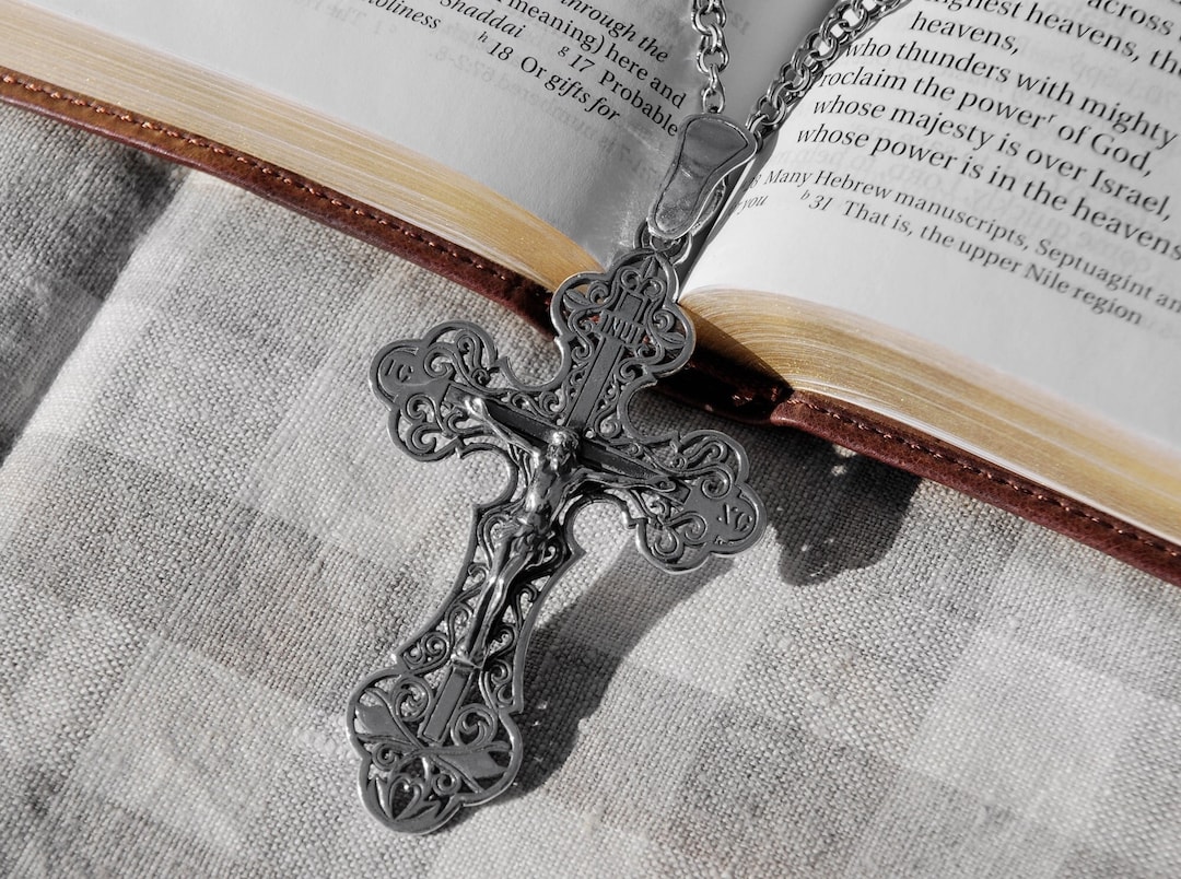 Large Pectoral Greek Orthodox Priest Silver Cross Necklace - Big ...
