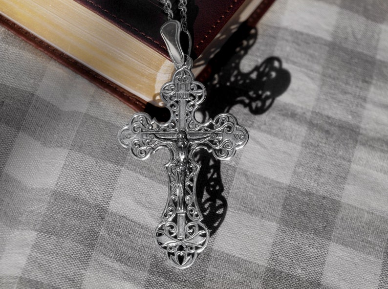 Large Pectoral Greek Orthodox Priest Silver Cross Necklace - Big ...