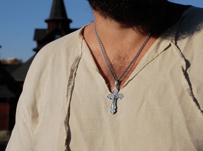 Large Orthodox Pectoral Silver Cross Necklace for Men Priest | Etsy