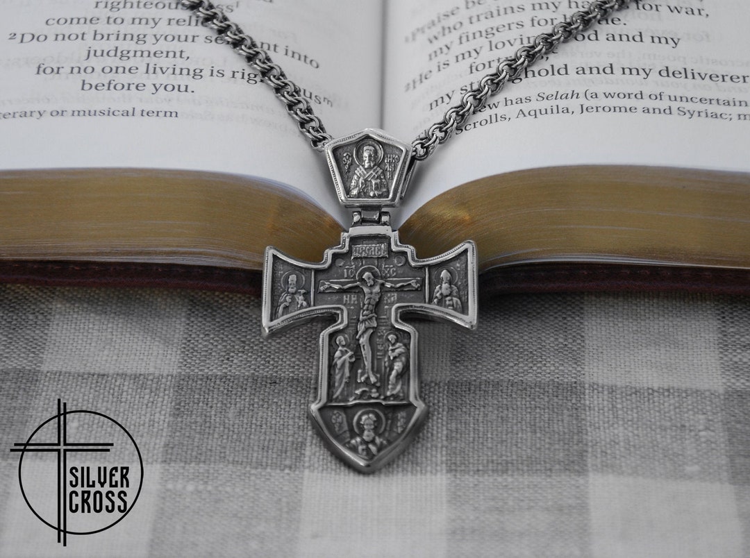 Large Orthodox Mens Crucifix Cross Necklace Pendant With Guardian Angel ...
