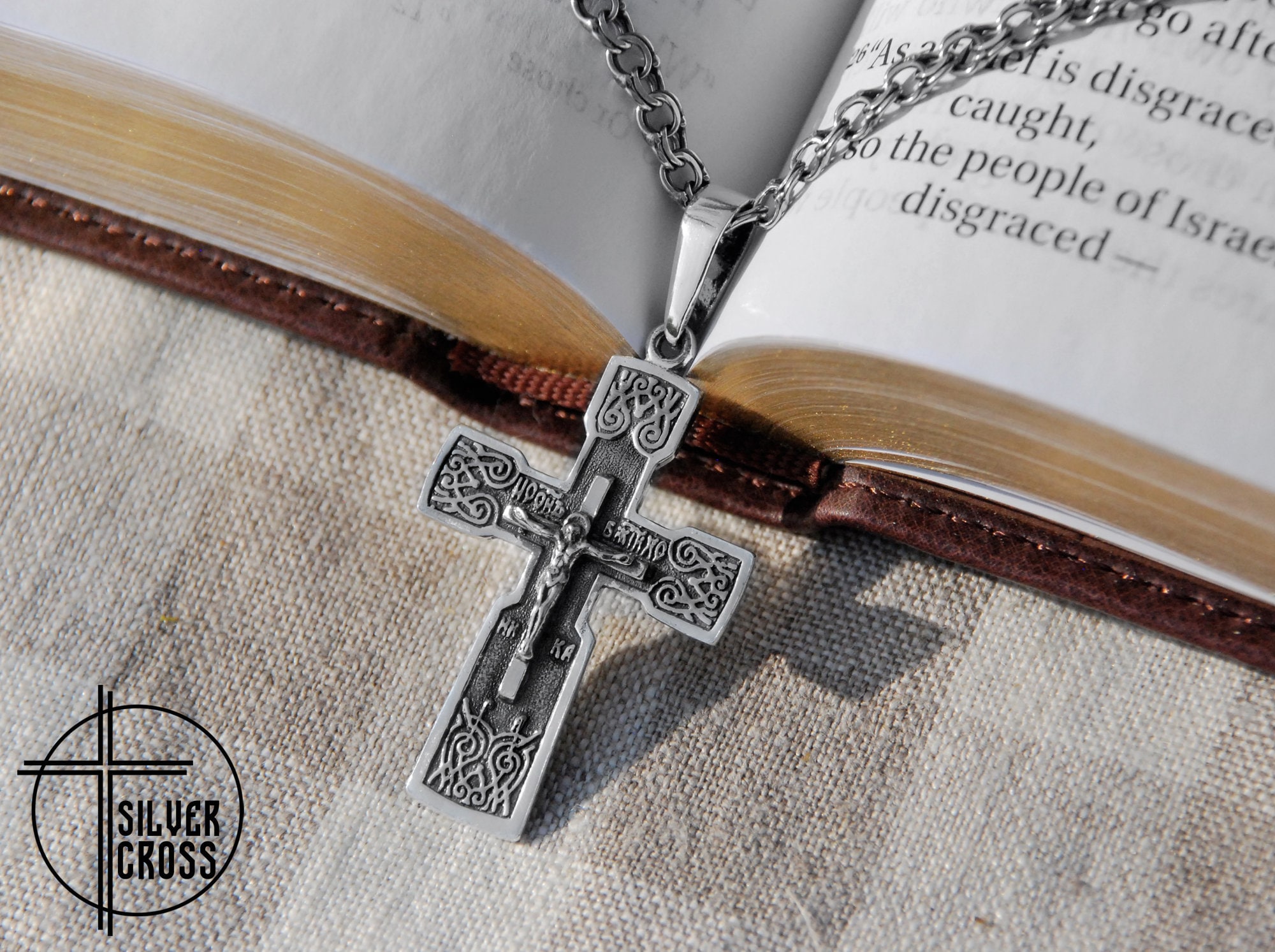 Large Orthodox Silver Crucifix Cross Necklace Men Pendant | Etsy