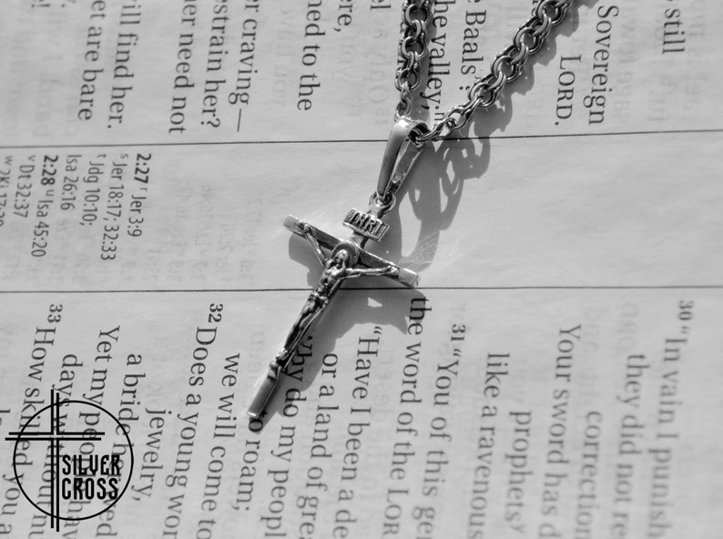 Silver Crucifix Catholic Cross Necklace Pendant for Women or - Etsy
