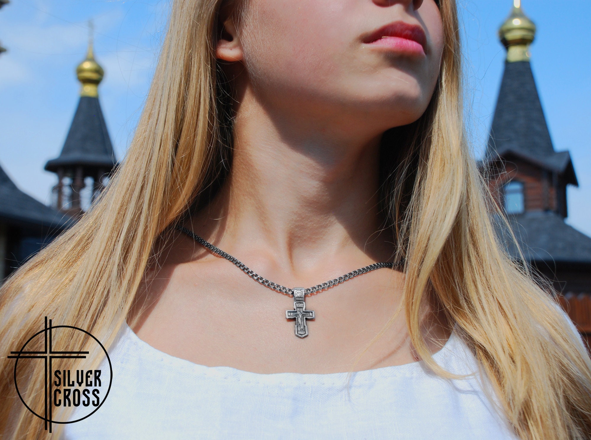Russian Orthodox Cross Pendant Chain Necklace With Jesus | Etsy
