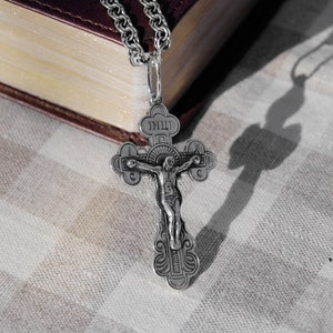 Large Pectoral Orthodox Crucifix Cross Necklace - Men 925 Silver ...