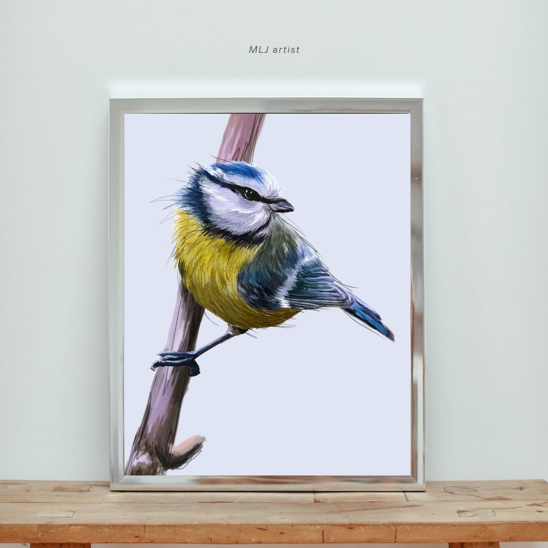 Blue Tit Digital Drawing Printable Download Wall Art British - Etsy