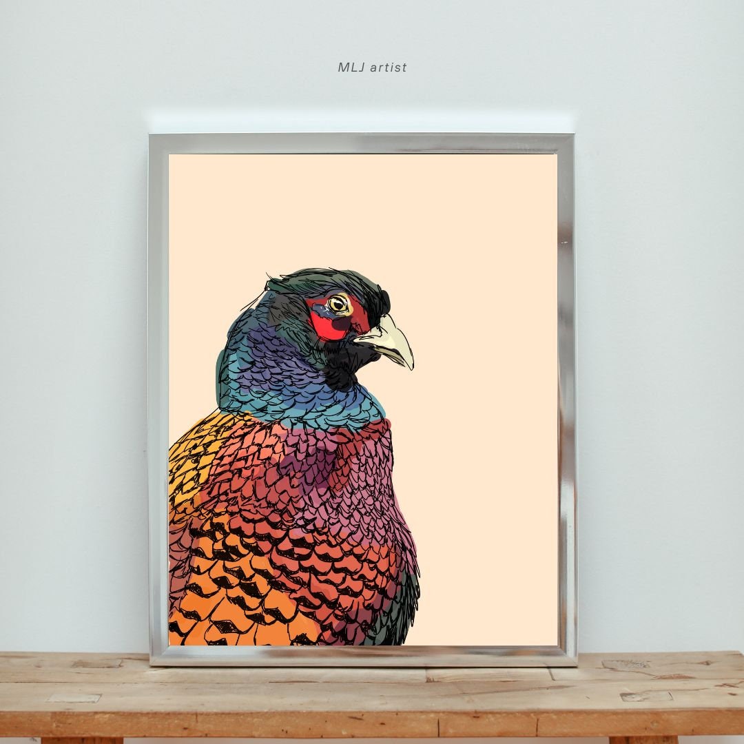 Pheasant Bird Countryside Printable Wildlife Digital Download Wall Art ...
