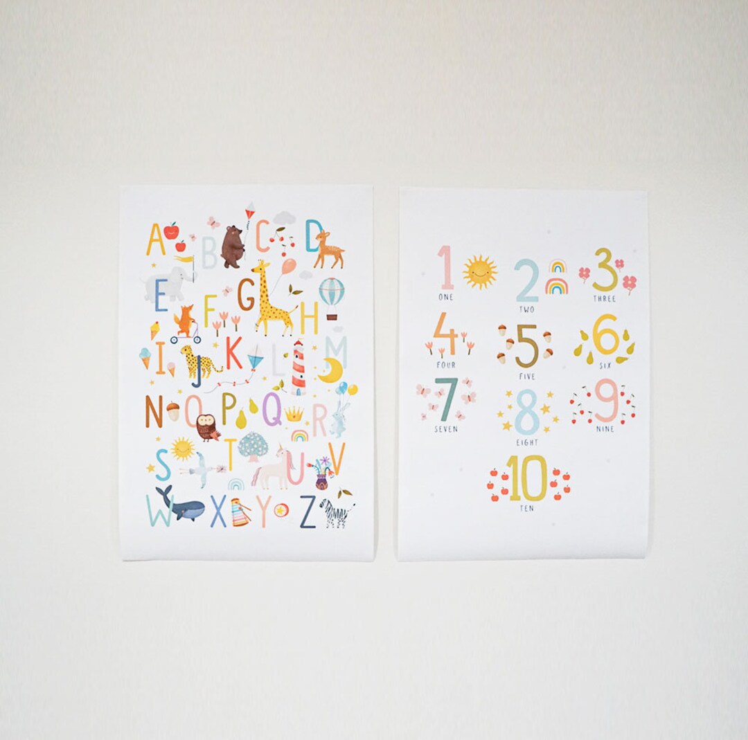 Set of 2 A to Z & Numbers Poster Picture Alphabet Number Poster Banner ...