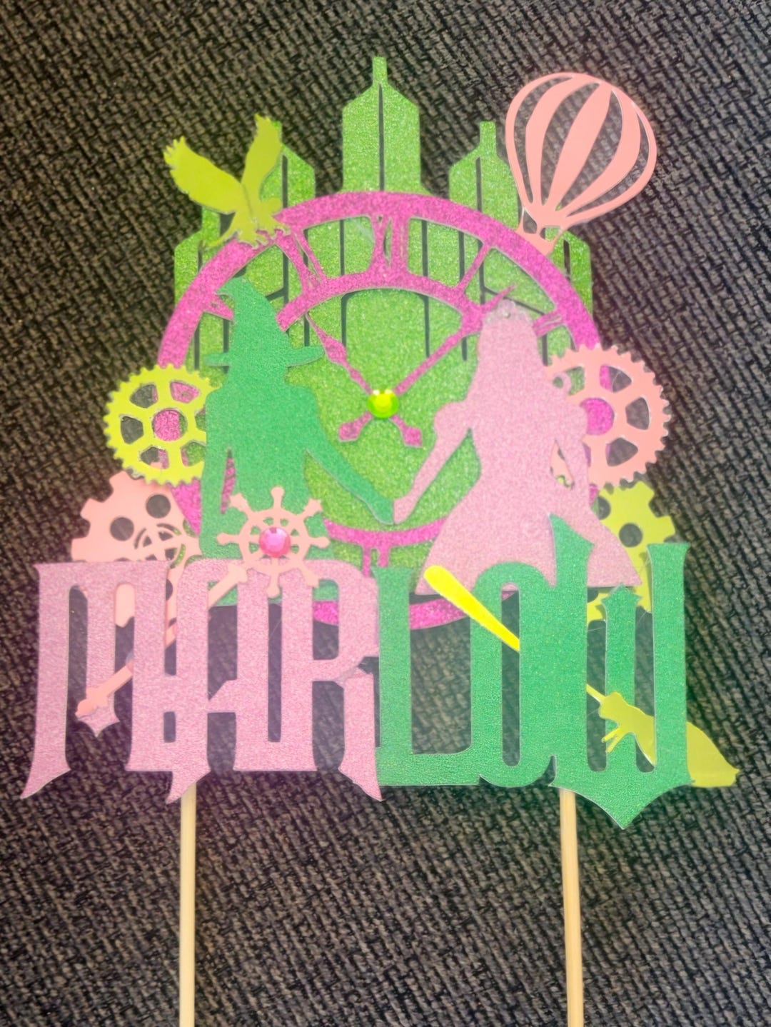 Personalized WICKED Cake Topper- Elphaba and Glinda in the Emerald City ...