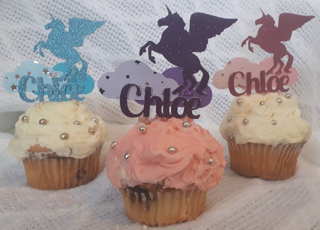 Personalized Cake Toppers and Cupcake Toppers Flying Unicorn, Horned ...