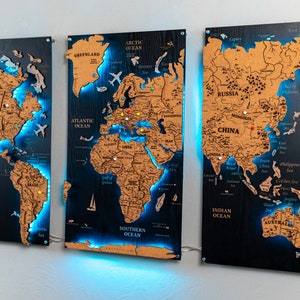 3D Wood World Map Push Pin, Travel Map Home Decor, Canvas World Map ...