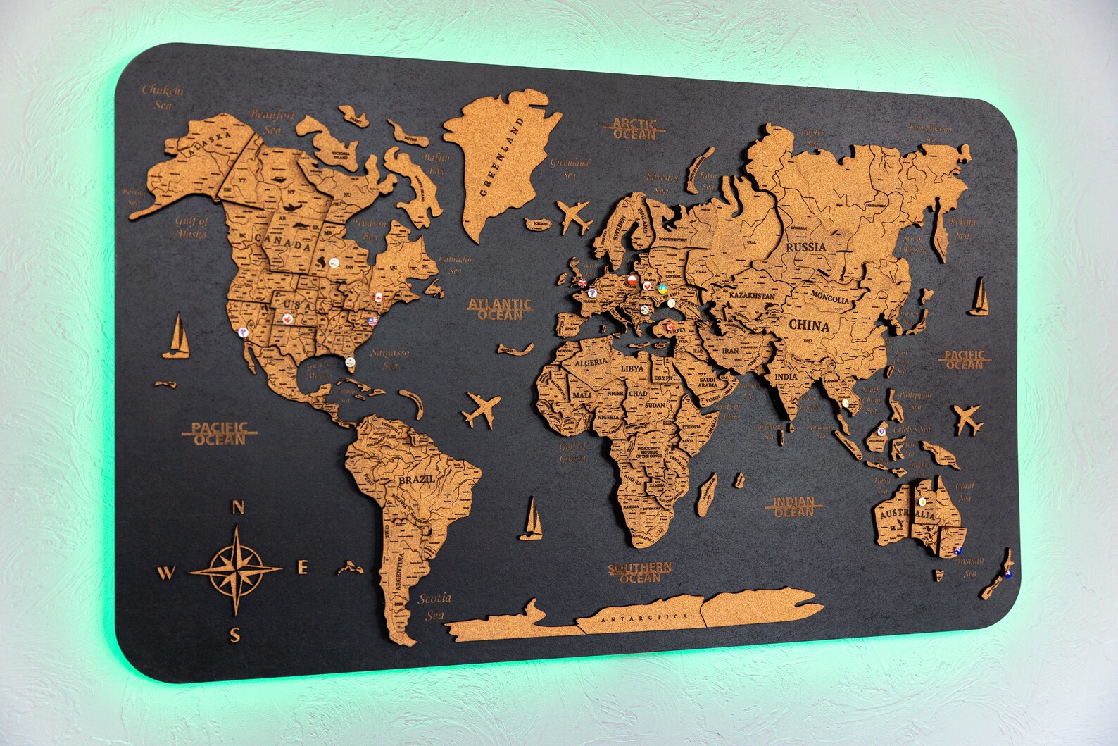 Cork World Map Wooden World Map Travel Map Cork World Map - Etsy