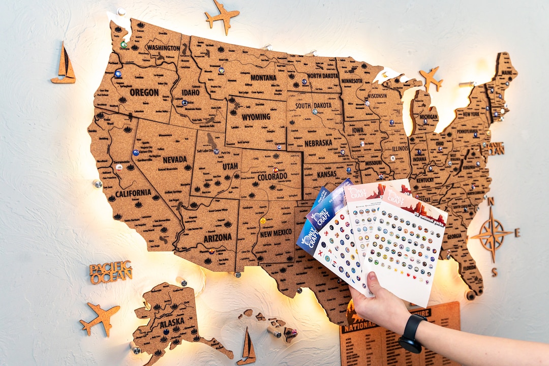 USA Travel Map Adventure Gift, Wooden Map Housewarming Gift, Couples ...