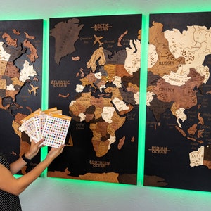 World Map Push Pin Wall Art, World Map Board, Wooden World Map Travel ...