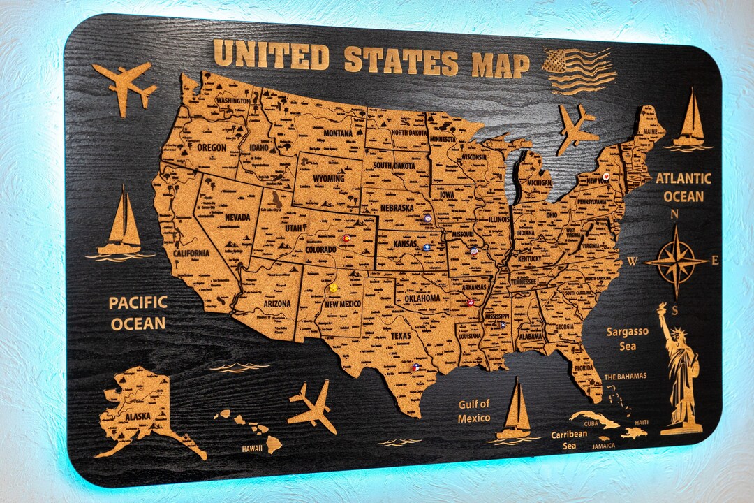 Wooden Map United States, US Map Apartment Decor, Large Wooden Wall Art ...