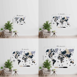 3D Wood World Map Living Room Decor, Travel Map With Pins, Map of the ...
